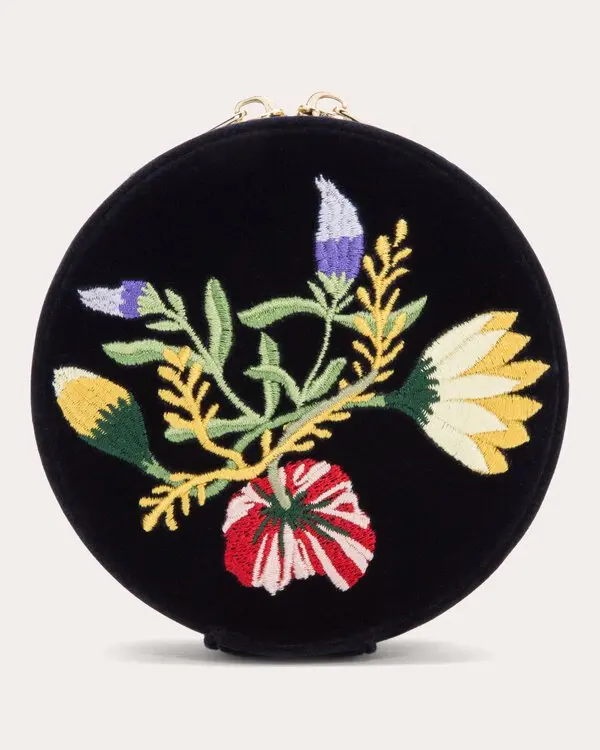 Wolf Zoe Embroidered Velvet Round Travel Case - Blue
