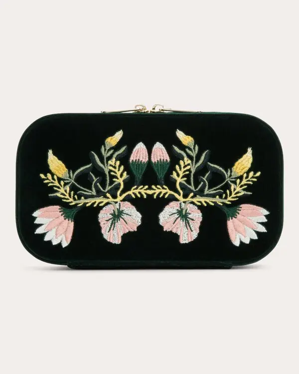 Wolf Zoe Embroidered Velvet Travel Zip Case