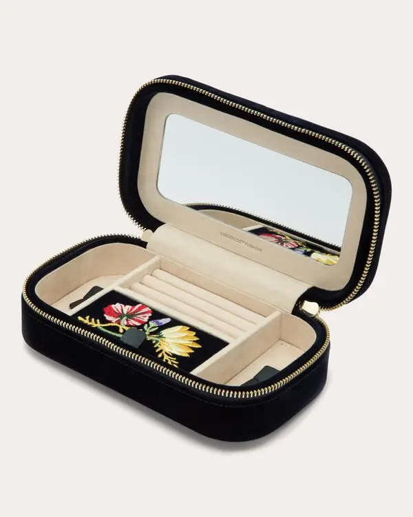 Wolf Zoe Embroidered Velvet Travel Zip Case