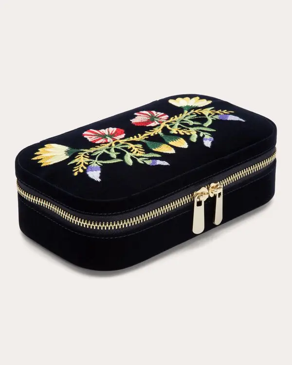 Wolf Zoe Embroidered Velvet Travel Zip Case