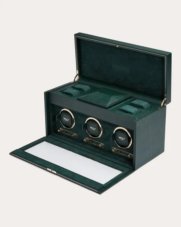 Wolf British Racing Triple Watch Winder Storage Case