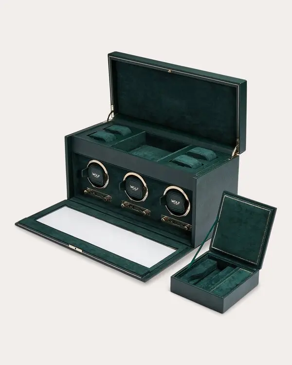 Wolf British Racing Triple Watch Winder Storage Case