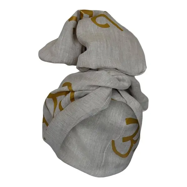 ROMER MILLINERY Twisturban® Oatmeal Linen Turban With "om" Chant Embellishment - Yellow