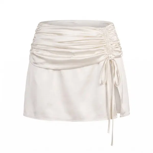 CLERESTORY Juliette Mini Skirt With Gathered Layers And Drawstring Detail - White