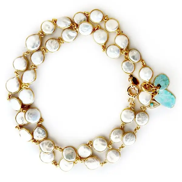 Persia Donà Jewelry Santorini Pearl And Turquoise Charm Necklace - Gold