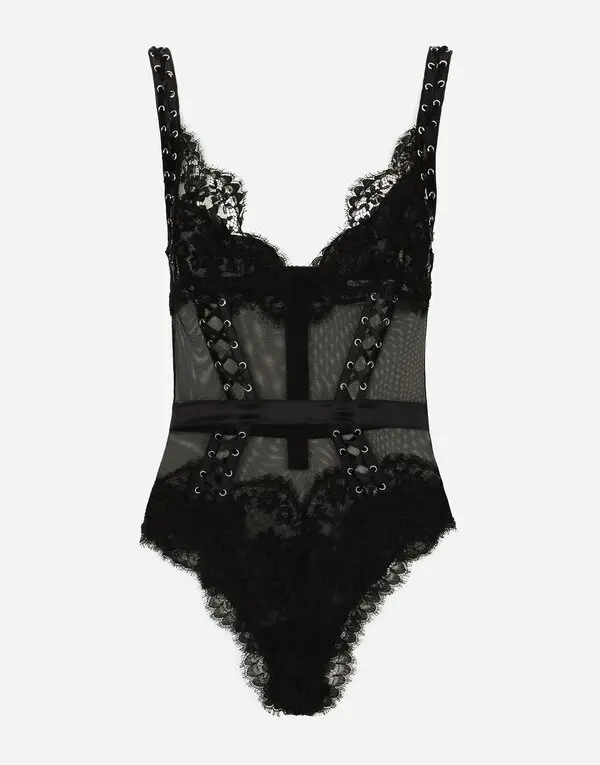 Dolce & Gabbana Lace And Tulle Bodysuit With Lacing And Eyelets