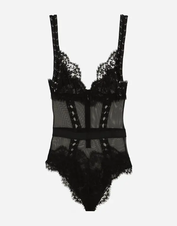 Dolce & Gabbana Lace And Tulle Bodysuit With Lacing And Eyelets