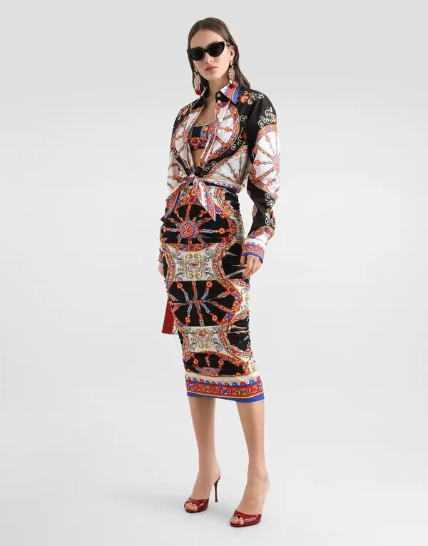 Dolce & Gabbana Carretto-print Charmeuse Midi Skirt