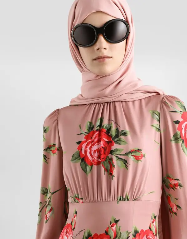 Dolce & Gabbana Rose Bouquet Print Charmeuse Long Dress