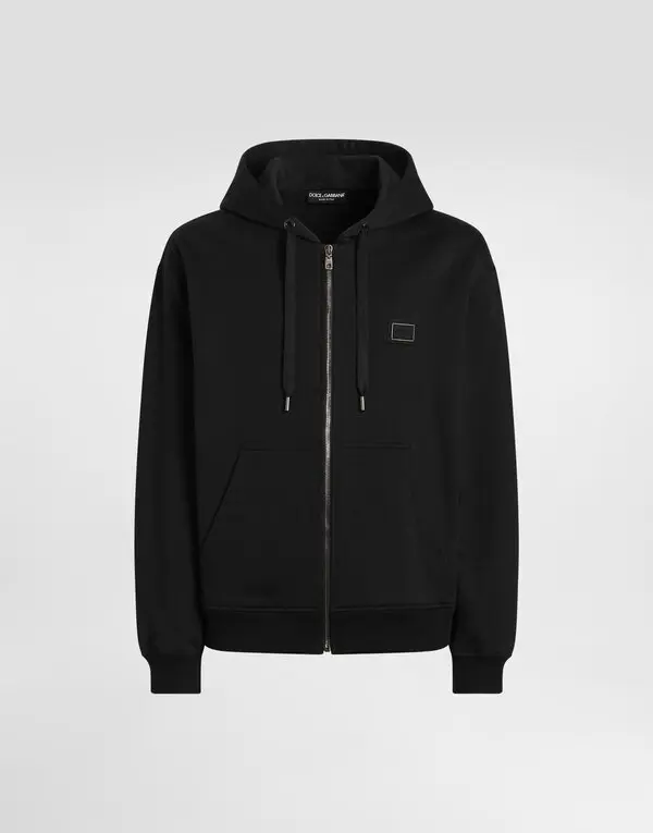 Dolce & Gabbana Cotton Zip-up Hooded Sweatshirt With Logo Plate