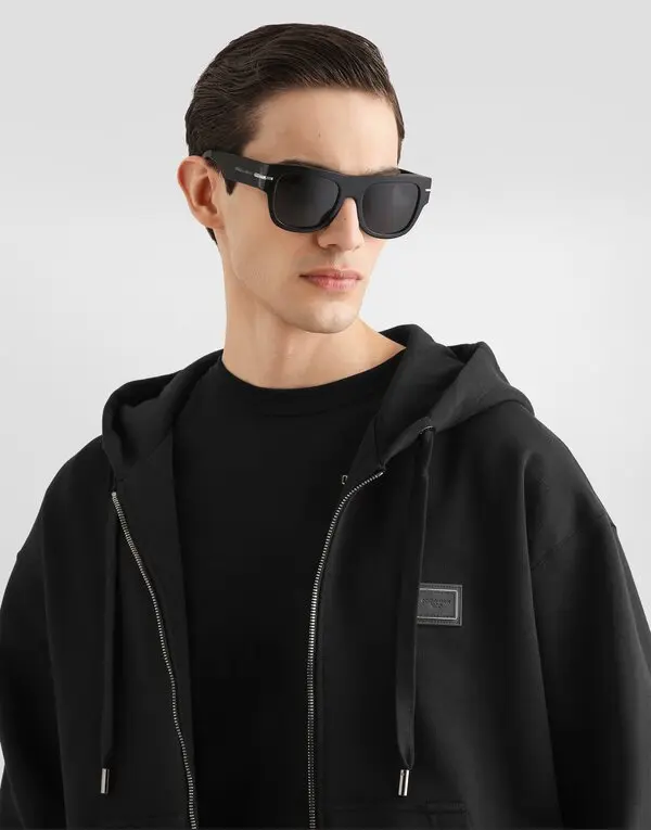 Dolce & Gabbana Cotton Zip-up Hooded Sweatshirt With Logo Plate