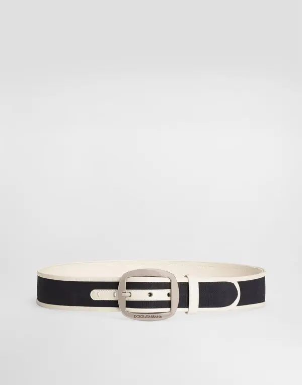 Dolce & Gabbana Logo Buckle Canvas And Calfskin Belt