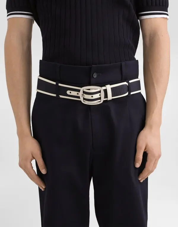 Dolce & Gabbana Logo Buckle Canvas And Calfskin Belt