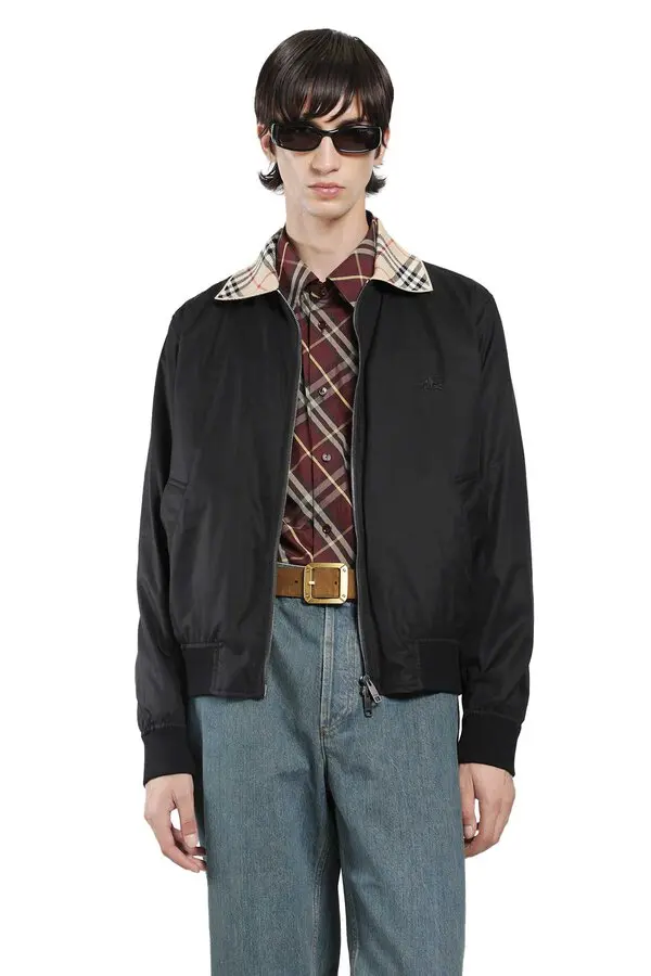 Burberry Gabardine Glenfields Harrington Jacket With Check Collar