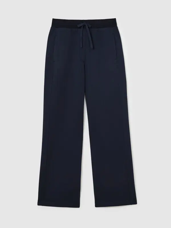 REISS Laney Premium Interlock Wide-leg Joggers - Navy
