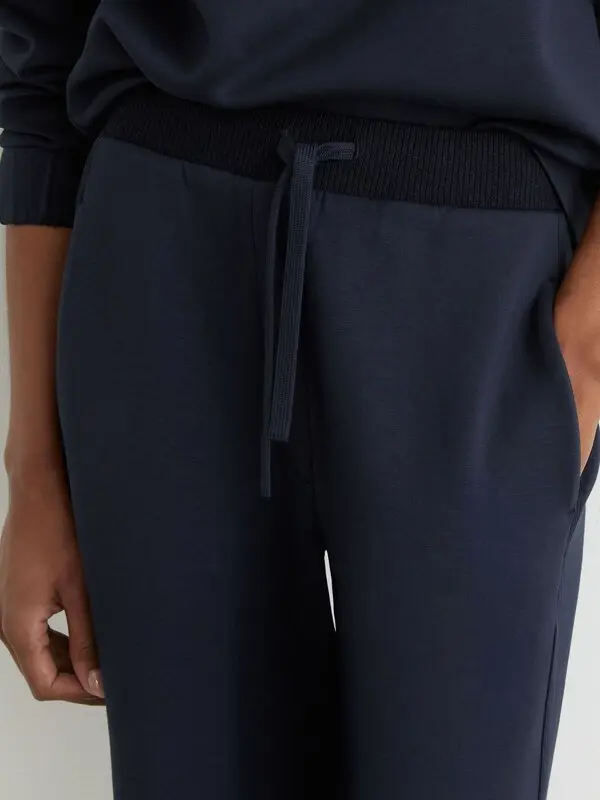 REISS Laney Premium Interlock Wide-leg Joggers - Navy