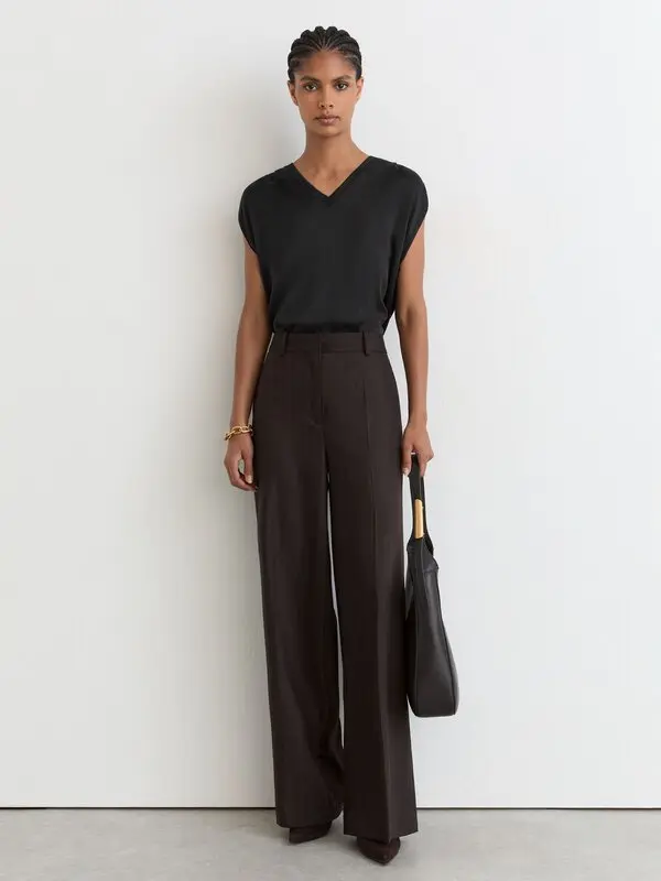 REISS Renita Silk-front Sleeveless V-neck Top - Black