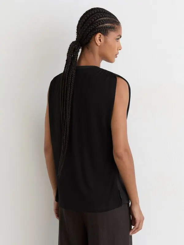 REISS Renita Silk-front Sleeveless V-neck Top - Black