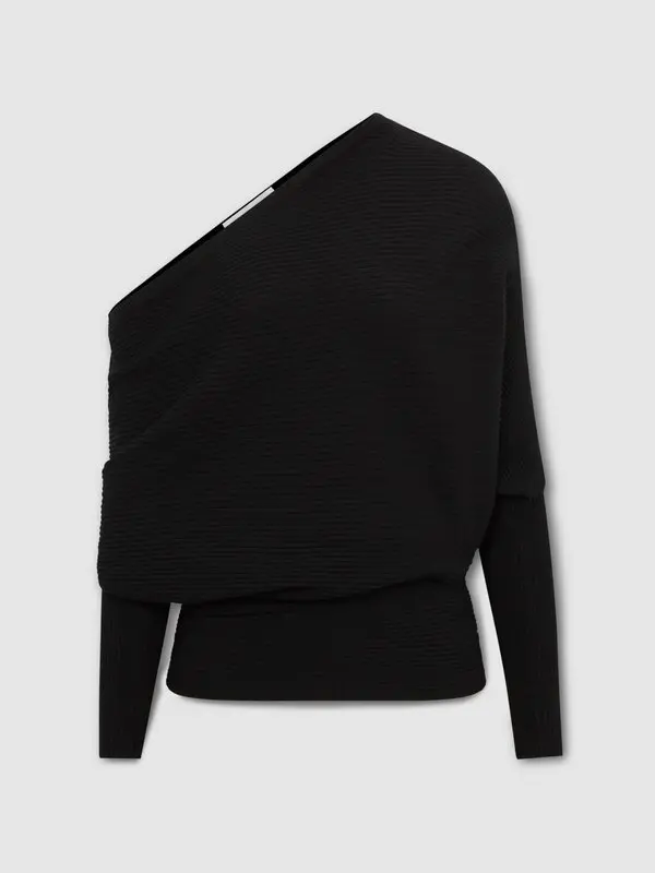 REISS Asymmetric Draped Knitted Jumper - Black