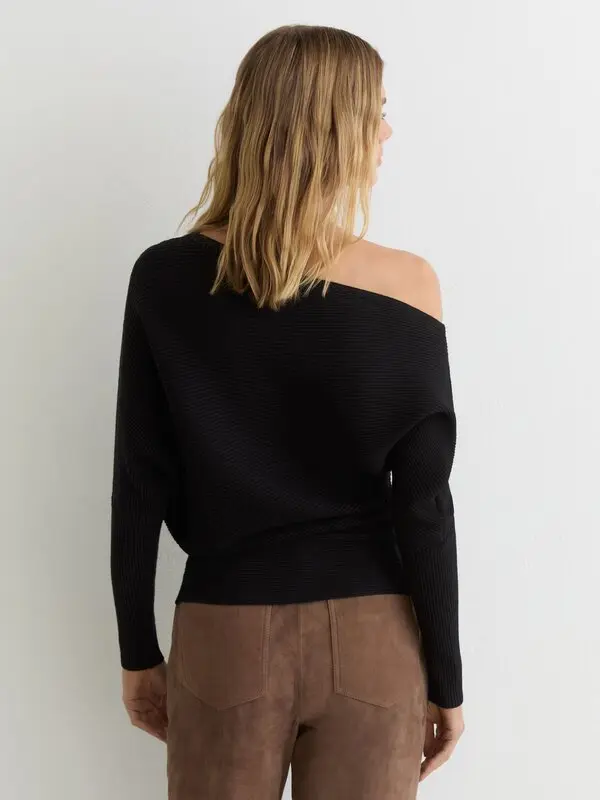 REISS Asymmetric Draped Knitted Jumper - Black