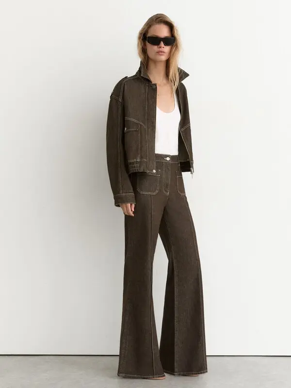 REISS Blair Petite Relaxed Denim Bomber Jacket