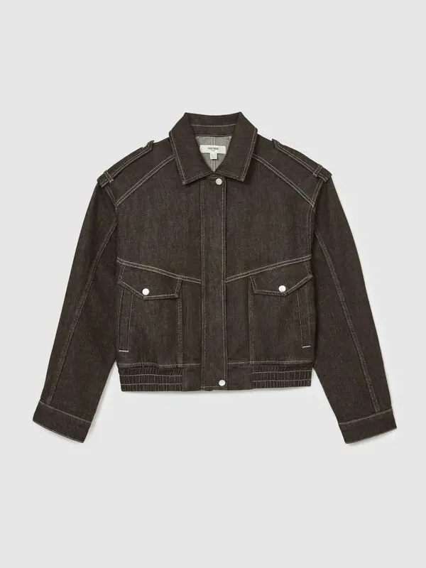 REISS Blair Petite Relaxed Denim Bomber Jacket