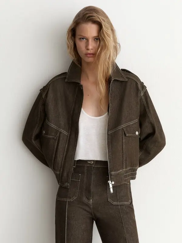REISS Blair Petite Relaxed Denim Bomber Jacket