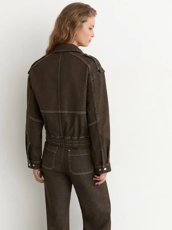 REISS Blair Petite Relaxed Denim Bomber Jacket