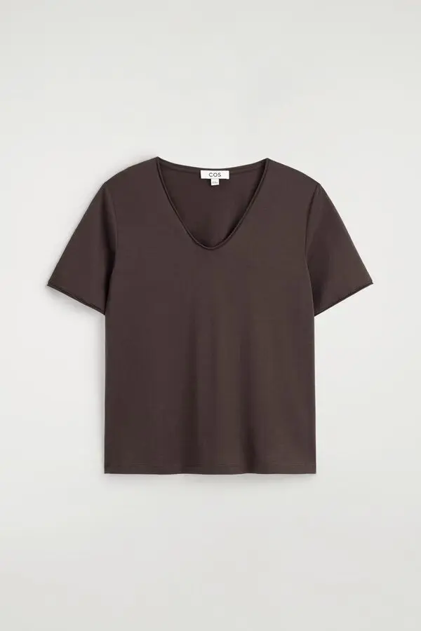 Cos U-neck Lightweight Cotton T-shirt - Brown