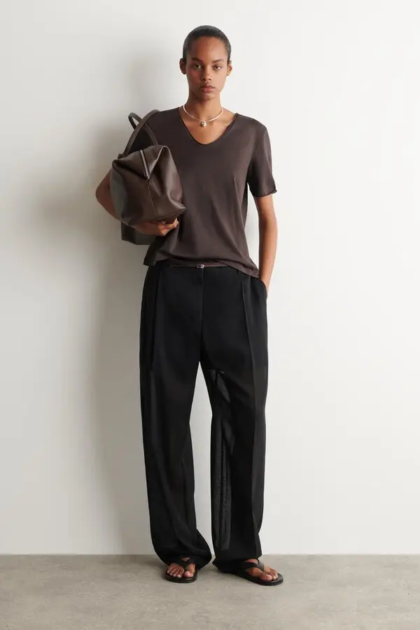 Cos U-neck Lightweight Cotton T-shirt - Brown
