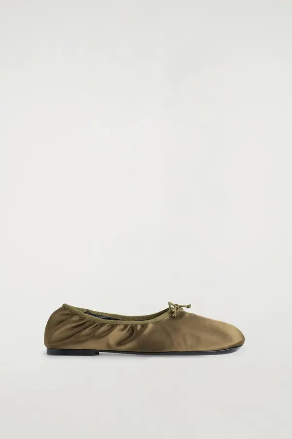 Cos Satin Ballet Flats With Bow Detailing - Green