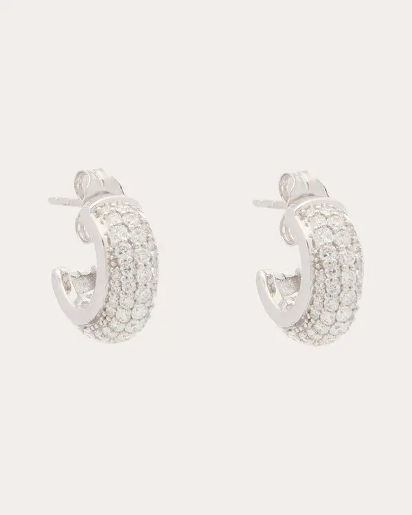 WYLD BOX Diamond Pavé Luna Huggie Earrings - Silver