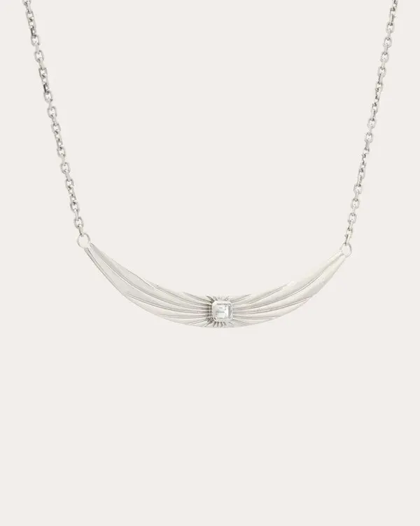 WYLD BOX Sterling White Topaz Curved Bar Necklace