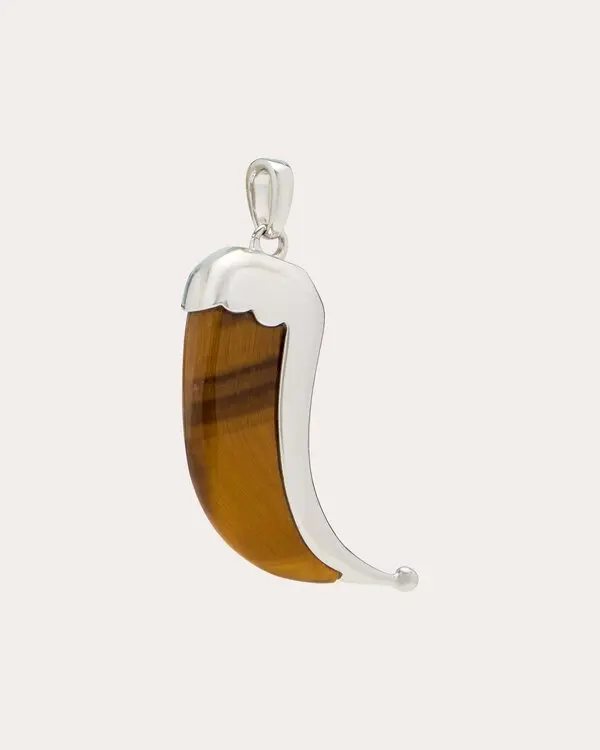 WYLD BOX Dorian Horn Pendant With Tiger's Eye And Rhodium-plated Sterling Silver
