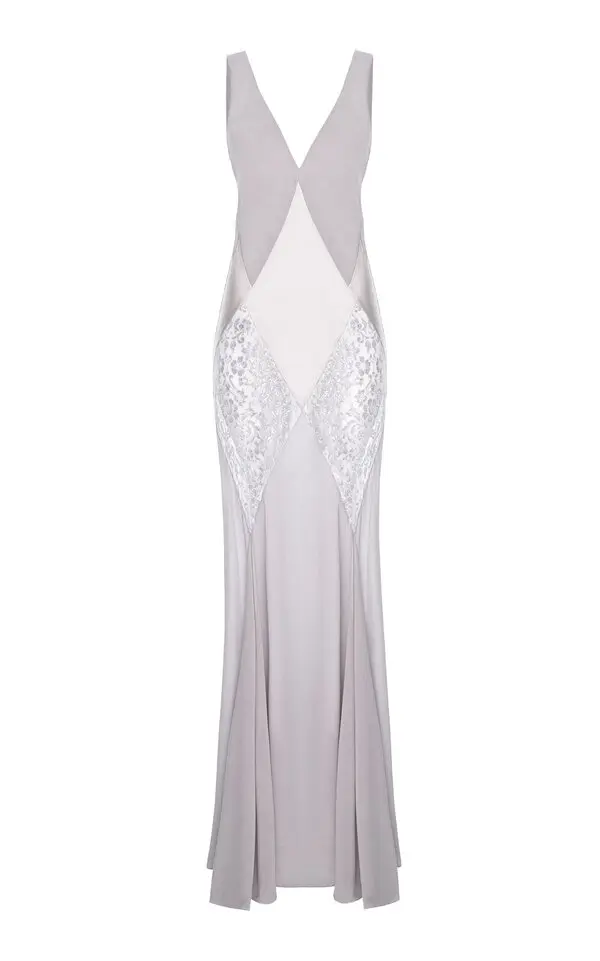 AURELIANA Alexia Silk Satin Slip Maxi Dress - Light Grey