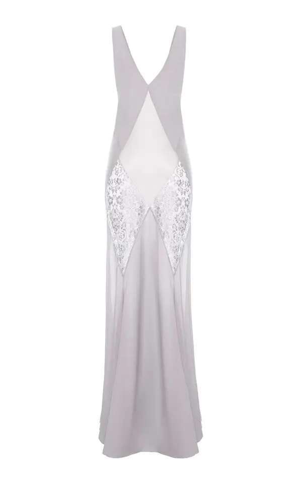 AURELIANA Alexia Silk Satin Slip Maxi Dress - Light Grey