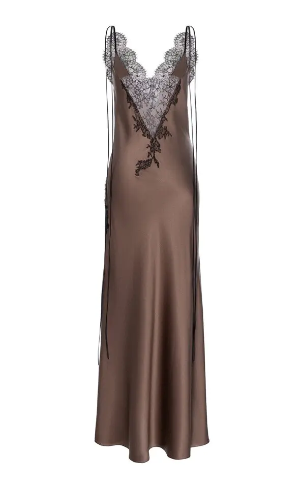 AURELIANA Chantilly Lace Embroidered Silk-blend Maxi Slip Dress