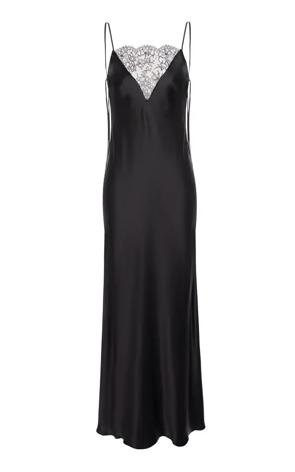 AURELIANA V-neck Lace Silk-blend Slip Maxi Dress