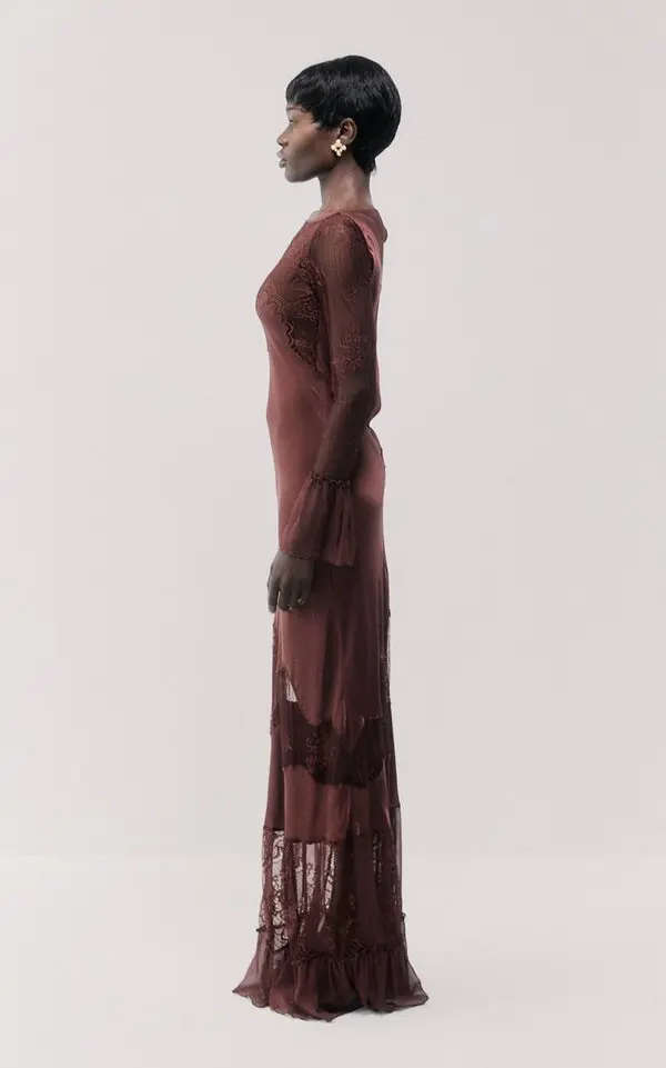 SLEEPING WITH JACQUES Erica Silk Satin Lace Maxi Dress
