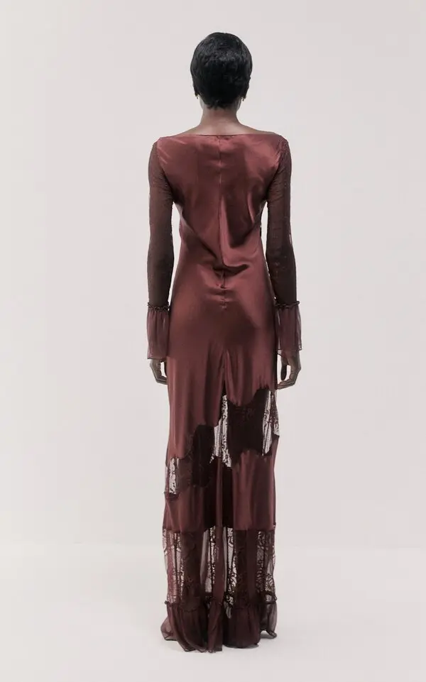 SLEEPING WITH JACQUES Erica Silk Satin Lace Maxi Dress