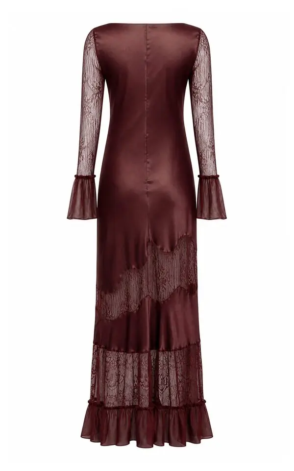 SLEEPING WITH JACQUES Erica Silk Satin Lace Maxi Dress
