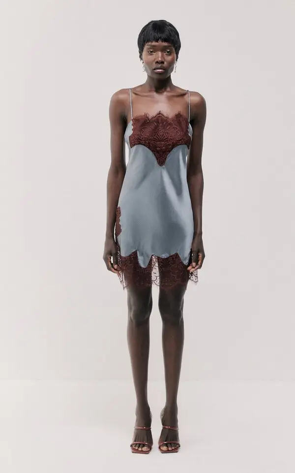 SLEEPING WITH JACQUES Nadia Silk Lace Mini Slip Dress