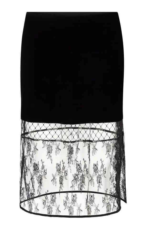 SLEEPING WITH JACQUES Francine Silk-blend Lace Midi Skirt - Black