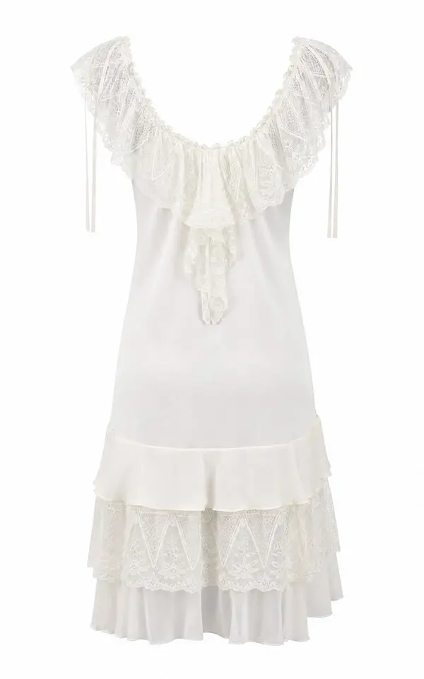 SLEEPING WITH JACQUES Annie Silk Satin Lace Mini Dress - Ivory