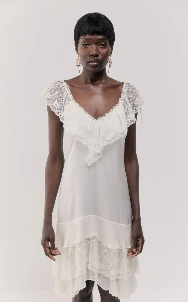 SLEEPING WITH JACQUES Annie Silk Satin Lace Mini Dress