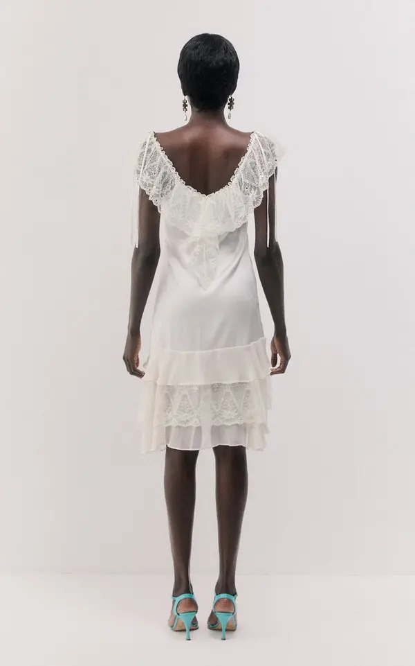 SLEEPING WITH JACQUES Annie Silk Satin Lace Mini Dress