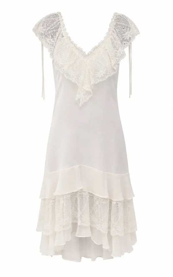 SLEEPING WITH JACQUES Annie Silk Satin Lace Mini Dress