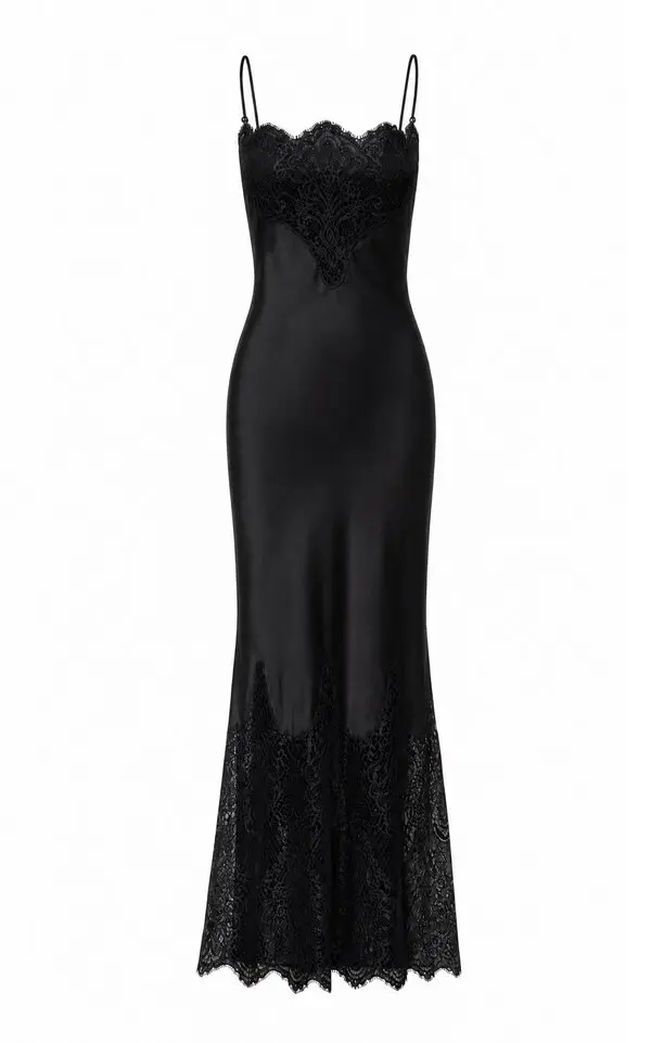 SLEEPING WITH JACQUES Nadia Silk Lace Maxi Slip Dress - Black