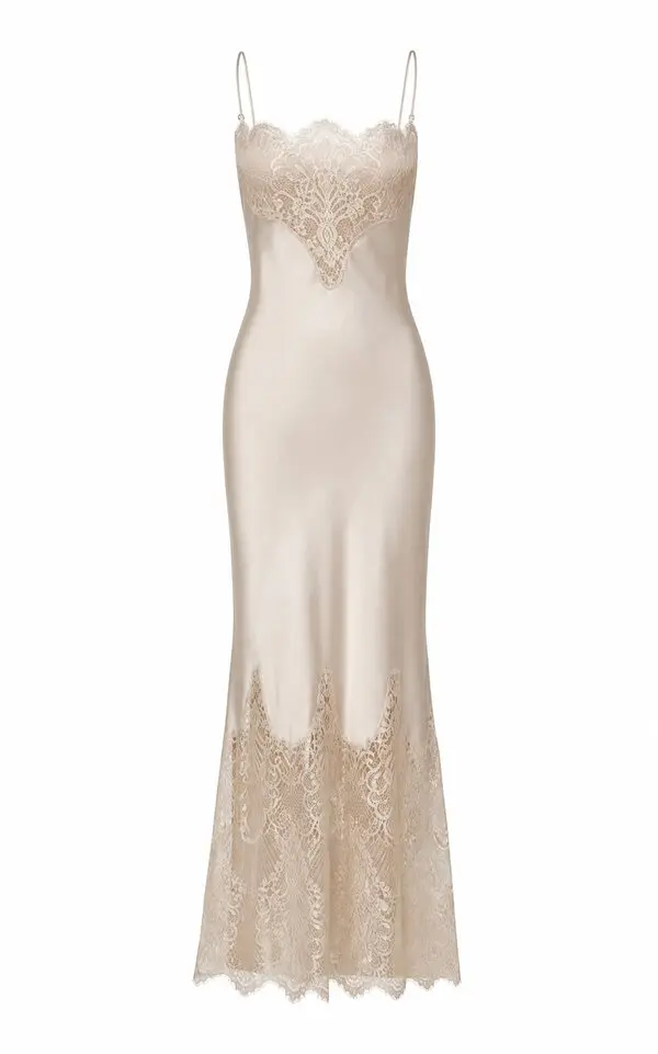 SLEEPING WITH JACQUES Nadia Silk Lace Maxi Slip Dress - Ivory