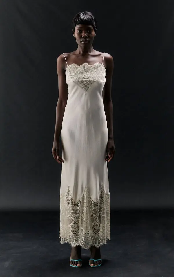 SLEEPING WITH JACQUES Nadia Silk Lace Maxi Slip Dress - Ivory